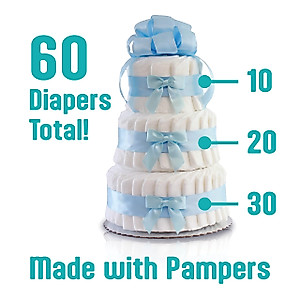 Classic Pastel Baby Shower Diaper Cake (3 Tier, Blue)