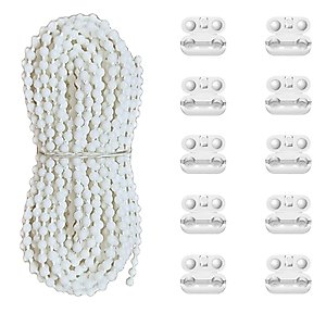 Antfly 10 Meters (32.8 Feet) Roller Blind Bead Chain Cord Roman Venetian Honeycomb Vertical Shade Blind Cord with 10 PCS Connectors for Roller Blind Replacement Parts White (Thickened Version)