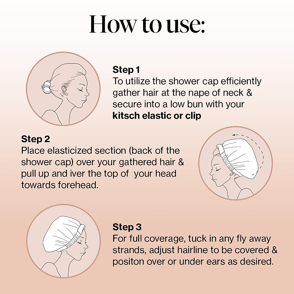 Kitsch Luxury Shower Caps for Women Reusable Waterproof - Large Shower Cap for Women and Men, Non-slip, Quick-dry Hair Cap for Long & Short Hair, Comfortable and Stylish Design - Blush Dot)