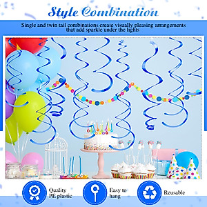 Yuxung 36 Pcs Party Hanging Swirl Decorations Plastic Streamer Swirls Party Decorations Spiral Decorations for Ceiling Birthday Wedding Baby Shower (Blue)