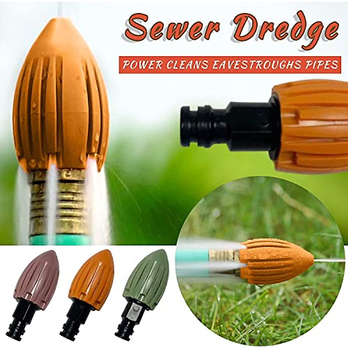 Risedrit The Water Rocket - Cleaning Nozzle, Pressure Washer Sewer Jetter Nozzle, for Garden Hose Sewer Cleaning Nozzle Quick Connector High Pressure Wash Head (Orange)