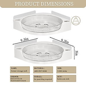 Weidace Corner Shower Caddy, 2 Pack Rotation Shower Organizer, Corner Shower Shelf with 2 Hooks, Adhesive No Drilling Wall Mounted Shelves for Bathroom, Kitchen (Transparent)