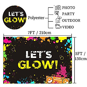 Fanghui Let's Glow Splatter Photography Backdrops Glow Party Decoration Supplies Photo Booth Studio Props Vinyl Black Background 7x5ft