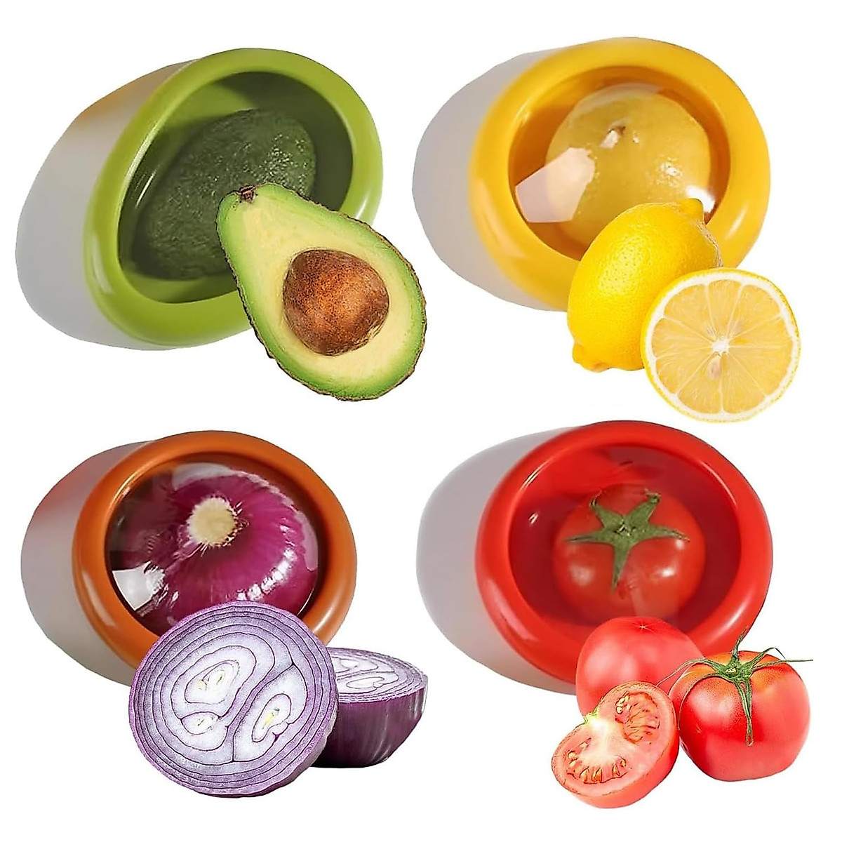 rimzuej 4PC Fruit and vegetable Anti-oxidation Storage Box,Silicone Fruit Storage Box, Storage Containers for Fridge, Reusable Food Saver for Avocado Tomato Onion Lemon（4-pack）