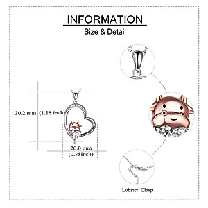 ONEFINITY Sterling Silver Lovely Cow Necklace Heart Pendant Necklace with Engraved Word Heart Necklace Mother's Day Gifts for Women Mom Wife