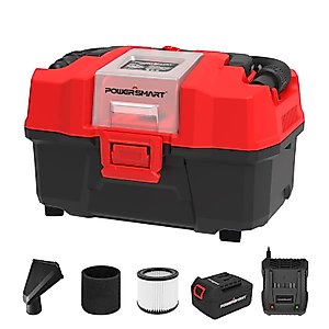 PowerSmart Cordless Wet/Dry Shop Vacuum - 2.6 Gallon, 4.0Ah Battery and Charger, HEPA Filter, Small Portable Shop Vac.