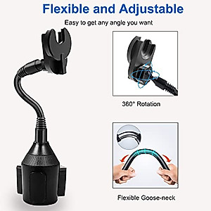Upgraded Car Cup Holder Phone Mount Compatible with Popsocket Holder Grips, Flexible Gooseneck Car Socket Mount for Phone Expanding Stand, Car Phone Holder Fits iPhone Samgsung and Any Smartphones