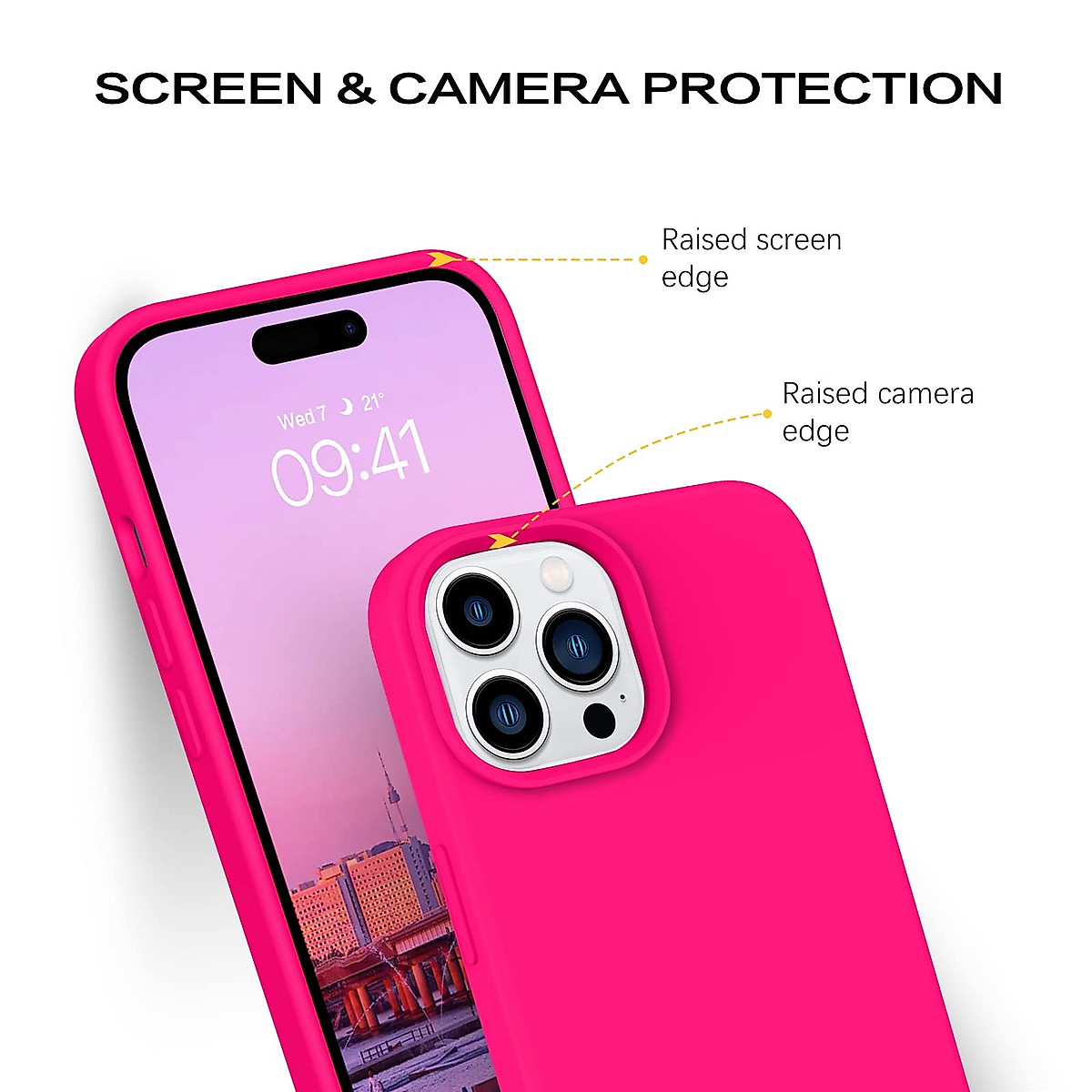 BENTOBEN for iPhone 14 Pro Max Case, Soft Silicone Gel Rubber Bumper Microfiber Lining Hard Back Shockproof Protective Phone Cover for iPhone 14 Pro Max 6.7", Hot Pink