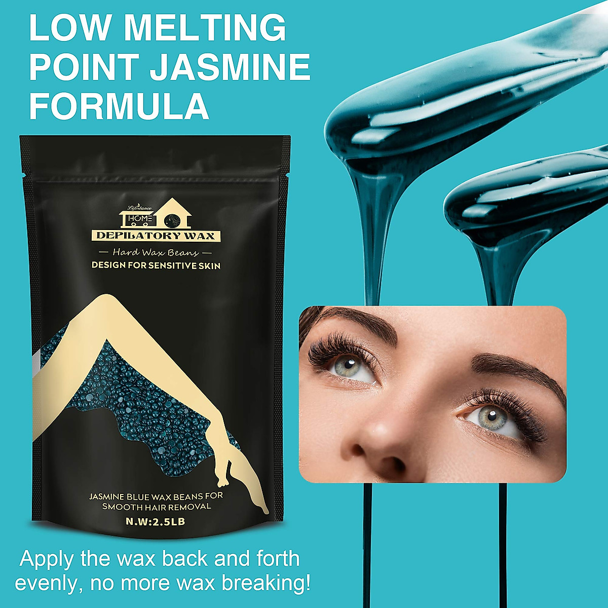 2.5lb Lifestance Hard Blue Brazilian Bikini Wax Kit with 30 Applicators - Pearl Wax Beads for Face, Body, Legs - For Women and Men