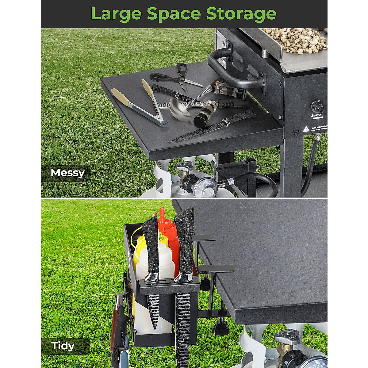 yamagahome Griddle Caddy, Grill Caddy for 28"/36" Blackstone Griddles, BBQ Caddy for Outdoor Grill Storage Organizer with Paper Towel Holder, Tool Holder & 8 J-Hooks, No Drilling, Space Saving