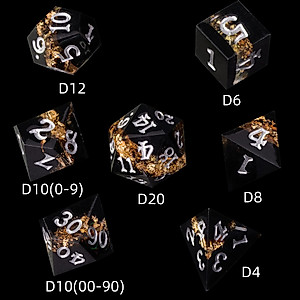 DND Dice Set Sharp Edge Galaxy Dice Handmade Resin Polyhedral Dice for Dungeon and Dragons RPG D20 Tabletop Roleplaying Party Games (Black & Green)