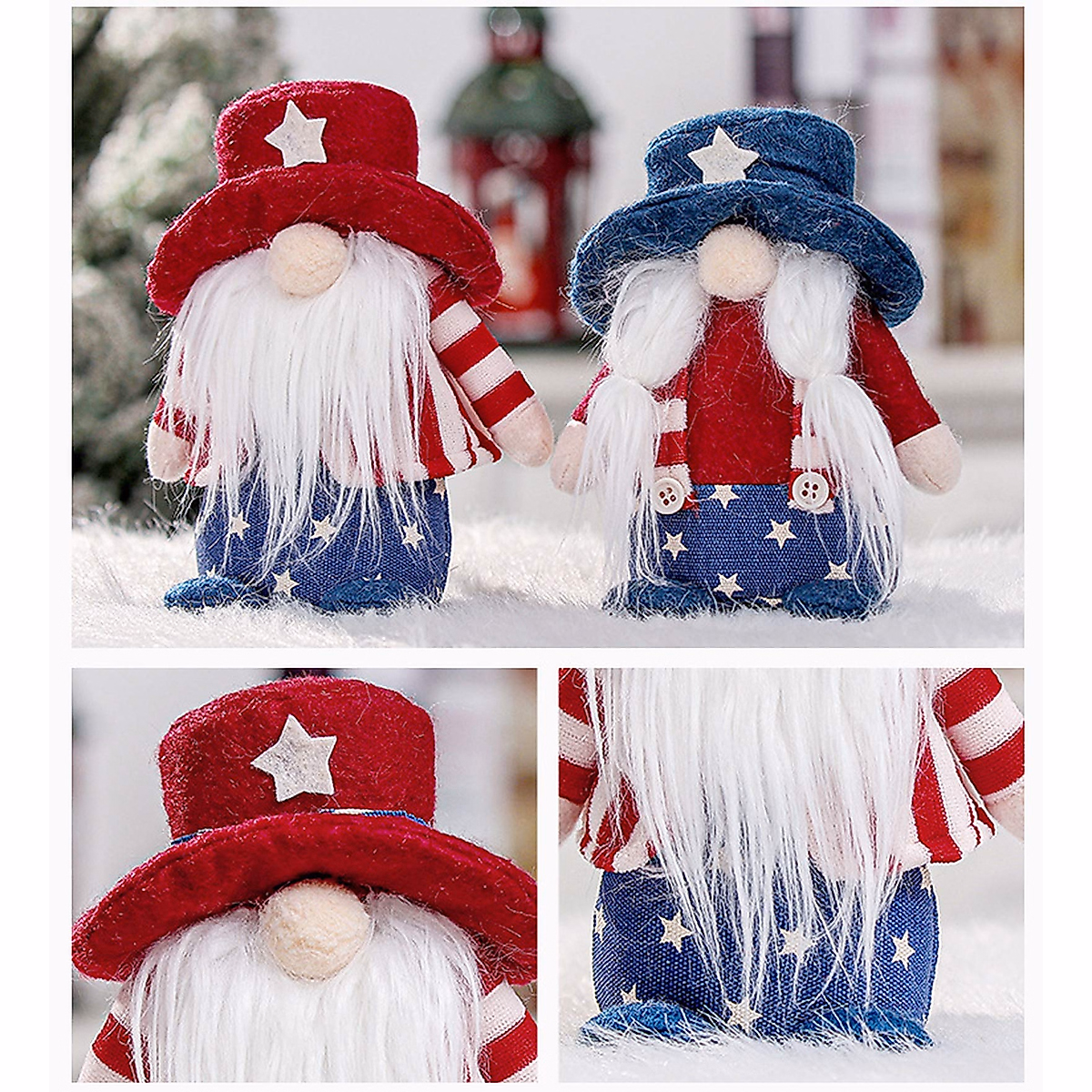 KEAIDO July 4th Gnome Independence Day Hanging Ornament Set of 2, Patriotic Gnome USA Stars and Stripes American Flag Plush Faceless Doll Veterans Day Memorial Day Gift Uncle Sam Tomte Elf Home Decor