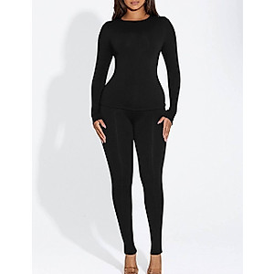 Kaximil Women's Thermal Underwear Fleece Lined Base Layer Long Johns Sets, Large, Black