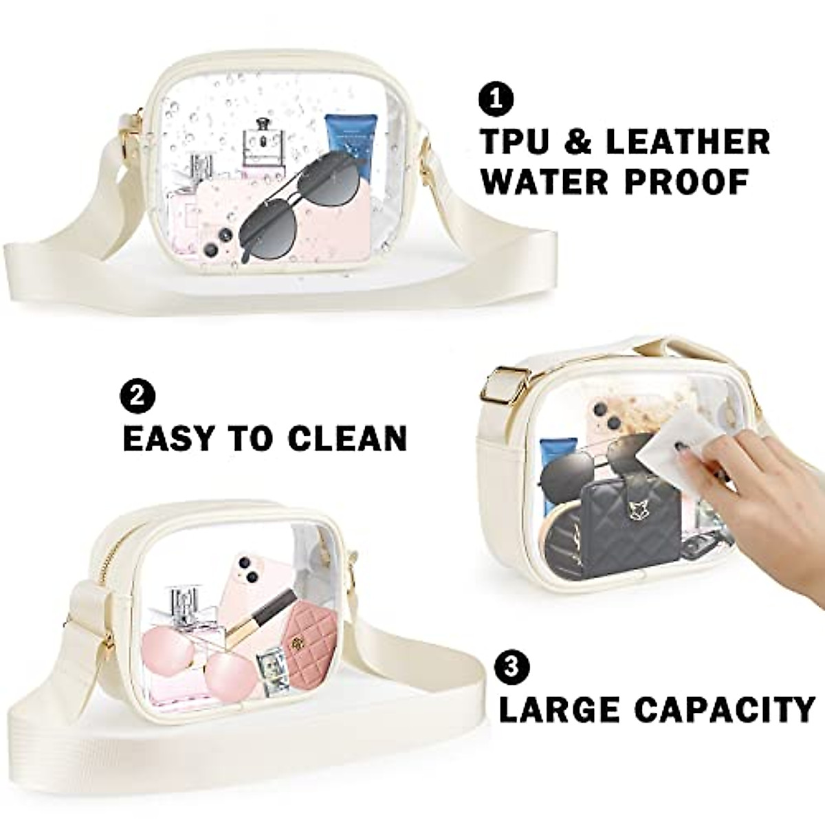KETIEE Clear Bag Stadium Approved, Clear Crossbody Bag Clear Purse for Women See Through Clear Handbag with Adjustable Strap for Concerts Sports Festivals