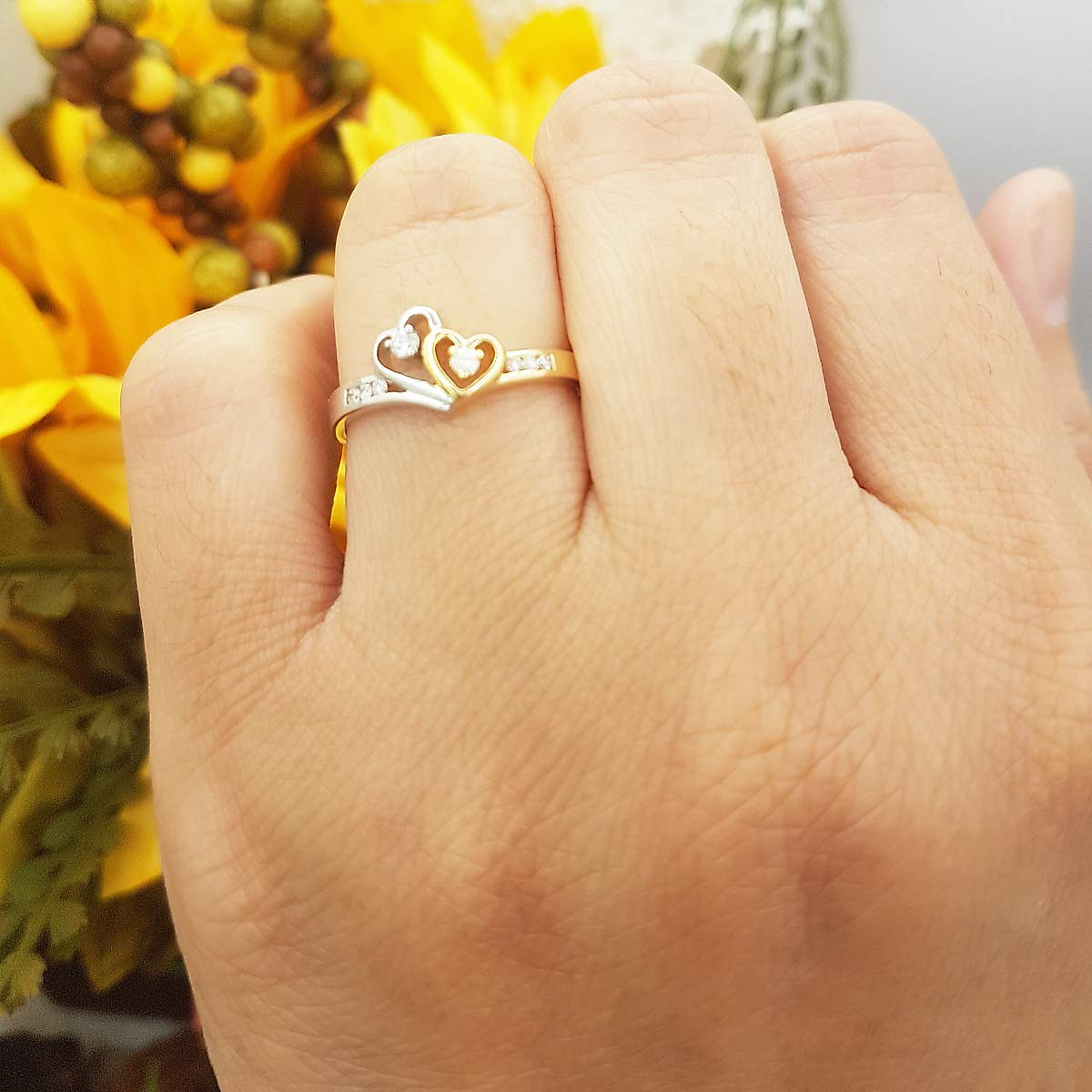 Dazzlingrock Collection 0.10 Carat (ctw) 10K White & Round Diamond Promise Two Tone Ring 1/10 CT, Yellow Gold, Size 7