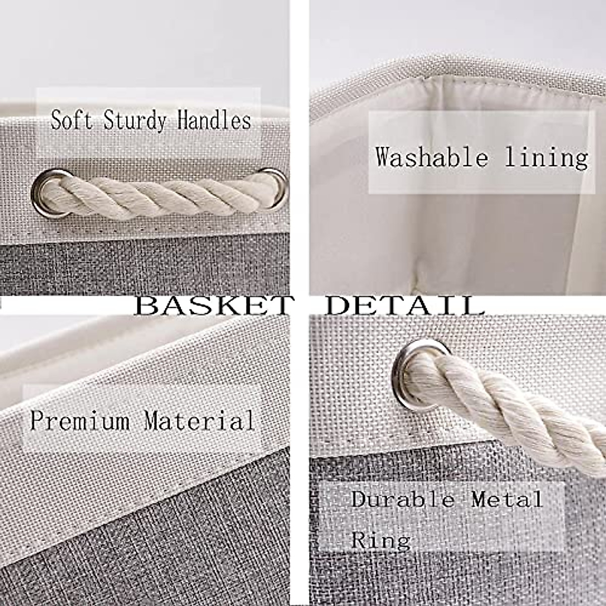 Bidtakay Baskets Set Fabric Storage Bins-White&Grey Bundled Baskets of 2 Large Baskets 16" X 11.8" X 11.8" + 6 Small Baskets 11.8" X 7.8" X 5"