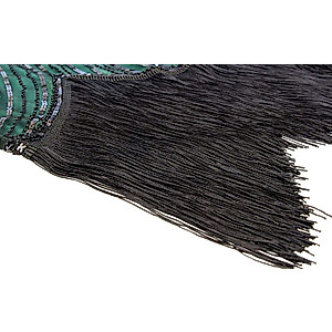 Letter Love Women 1920s Vintage Flapper Fringe Beaded Gatsby Party Dress With 20s Accessories Set (S, Black Green)
