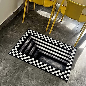 Wttfc Halloween 3D Optical Illusion Area Rugs, Carpet Doormat Checkerboard Trap Flannel Rugs, Doormat Stereo Vision Zebra Non-Slip 3D Visual Rugs for Room Decor,60×90cm