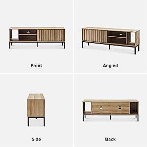 Mopio Norwin 64" TV Stand for Televisions up to 70", Modern Industrial Farmhouse Entertainment Center, TV Console, with Storage Shelves, Sturdy Metal Legs, Sliding Door, & Leveler for Living Room, Oak