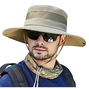 Muryobao Men's Boonie Hat UPF 50+ Summer Sun Hat UV Protection Wide Brim Waterproof Bucket Hat for Safari Garden Beach Fishing Cap Khaki