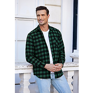 COOFANDY Mens Long Sleeve Button Up Plaid Shirts Regualr Fit Cotton Flannel Shirt