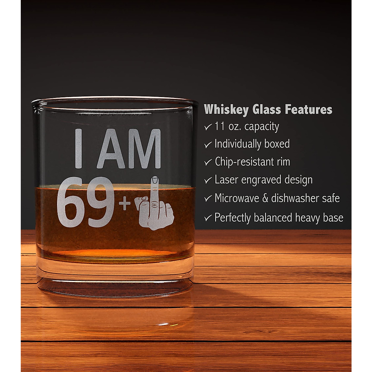 Promotion & Beyond I AM 69 PLUS 1 Whiskey Glass - Funny Sarcastic Finger 70th Birthday Gift