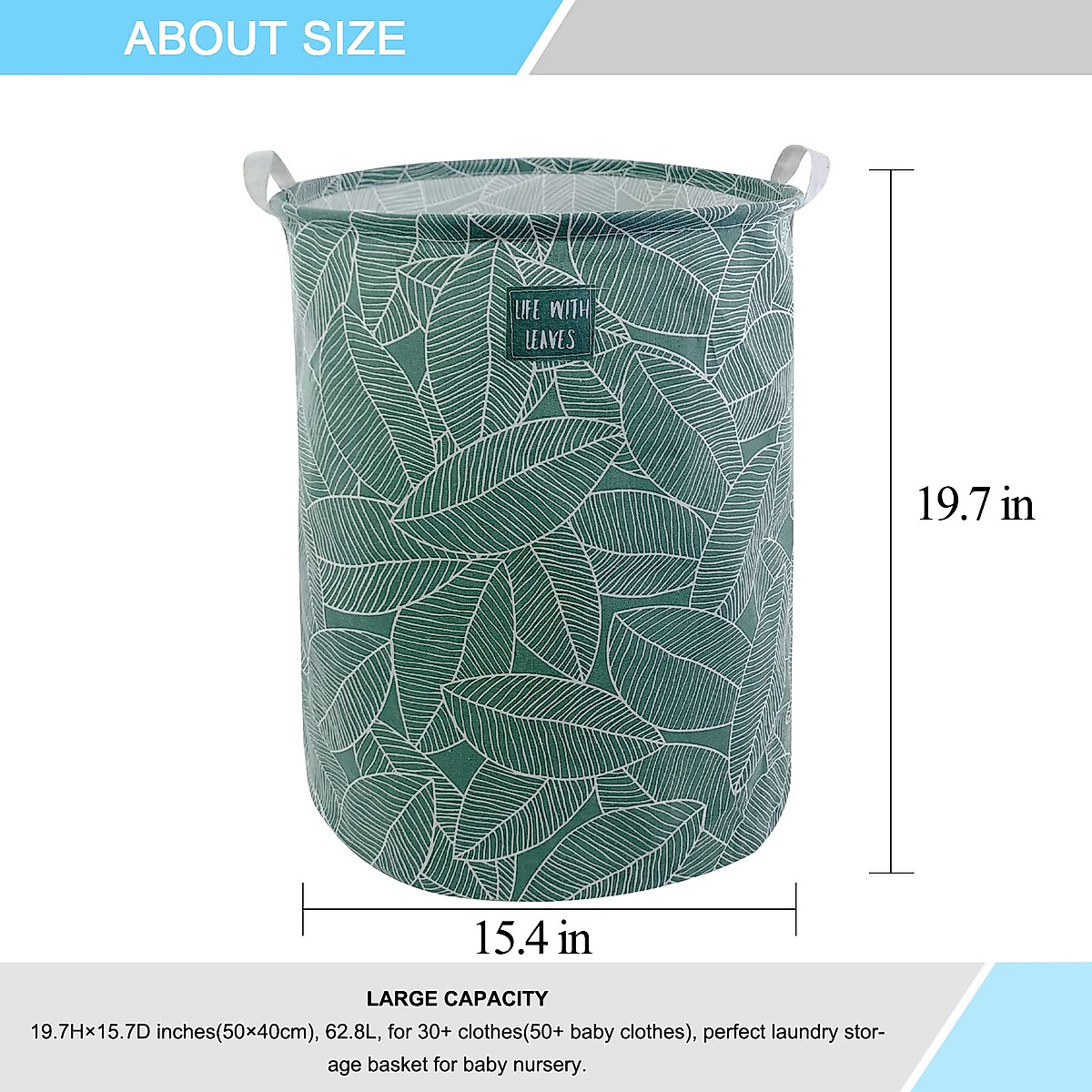 Mziart Large Foldable Laundry Basket Organizer, Collapsible Laundry Hamper Fabric Clothes Toy Storage Basket Nursery Hamper Storage Bin for Household Bedroom, Bathroom, College Dorm (Big White Leaf)