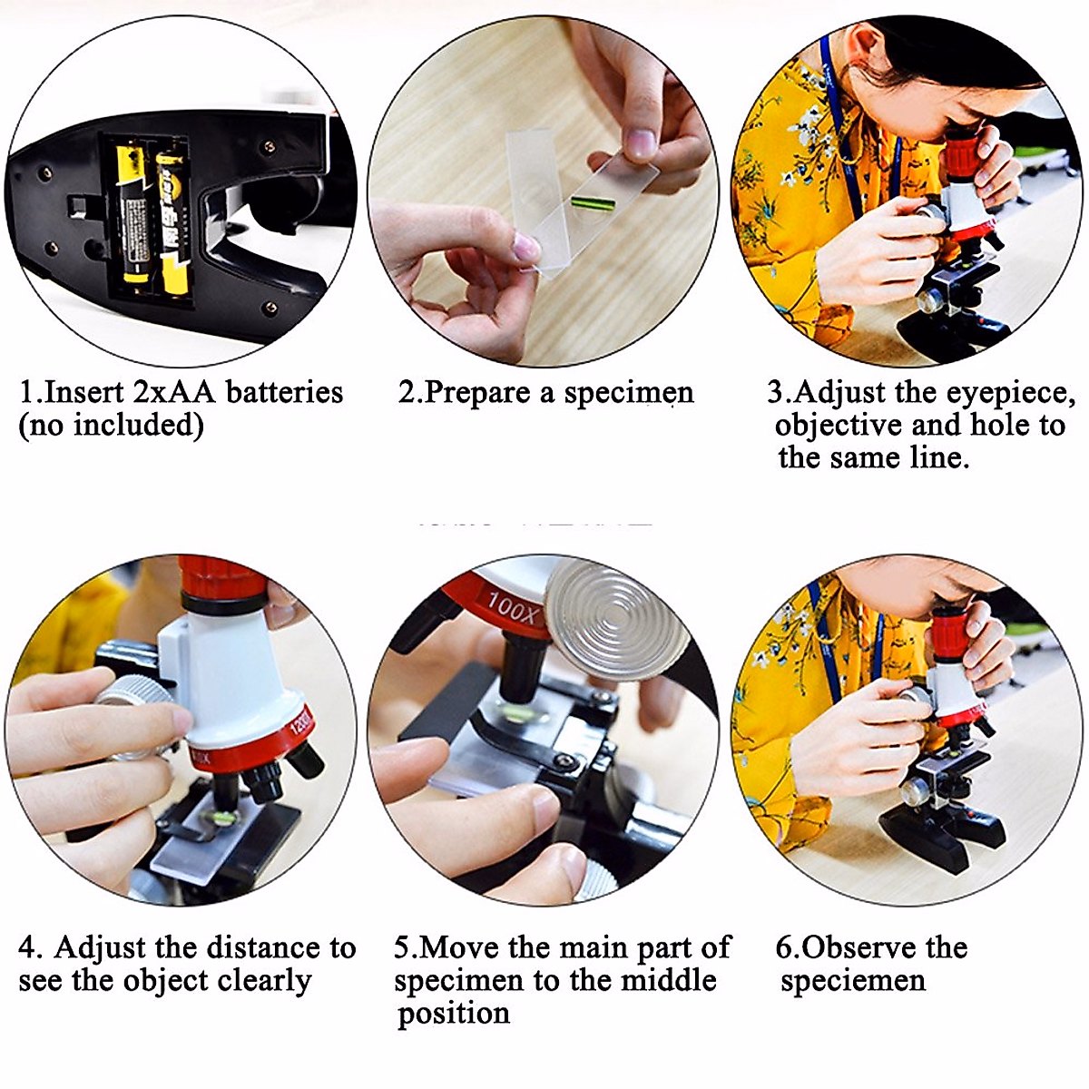 Jiusion Kid Microscope Science Kits, 100X 400X 1200X Trinocular Magnification Beginner Toy Home School Educational Biological Hand Held Camera Compound Scope with slides for Kids Children