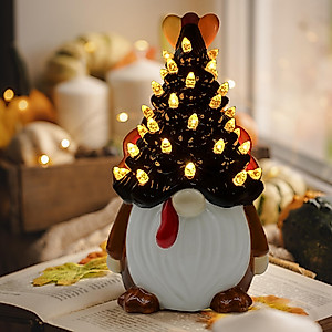 Ceramic Holiday Gnome with Pastel Lights - Thanksgiving Table Decor for Home, Fall Decorations and Gifts for Kids and Women