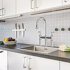 Blemoacha Bridge Kitchen Faucets with Sprayer 3 Holes Modern Kitchen Sink Faucet with Pull Down Sprayer Stainless Steel,2 Handle Swivel Spout Solid Faucet (Chrome)