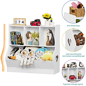 Lerliuo Kids Storage Organizer, Children Small Bookcase and Bookshelf, Toddler 4 Cubby Cabinet, Wood Book Shelf for Playroom, Bedroom, Living Room, Nursery, School (White)