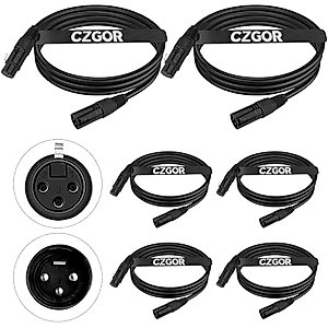 DMX Cable 6.5 ft, 6 Pack Czgor Flexible 3 Pin XLR Male to Female Cable Wire for Stage Lighting Signal XLR Connection Stage Light Wire for Par Light Moving Head Spotlight Input & Output