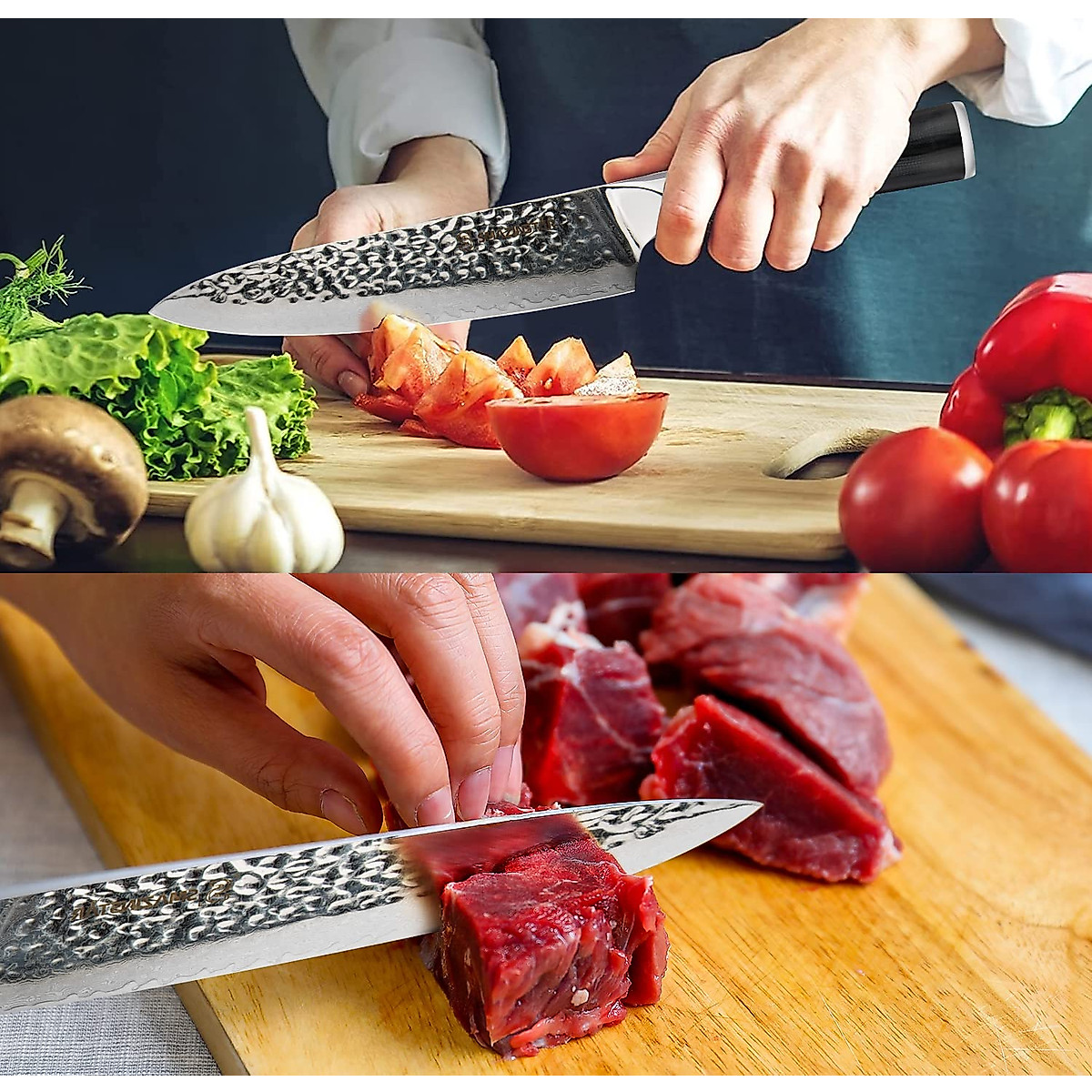 S SMAZINSTAR Chef Knife 8 inch Kitchen Knife Premium Sharp Cooking Knife HC German Stainless Steel Japanese Knife for Home Kitchen and Restaurant, Hand-Hammered, Ergonomic Handle, Gift Box