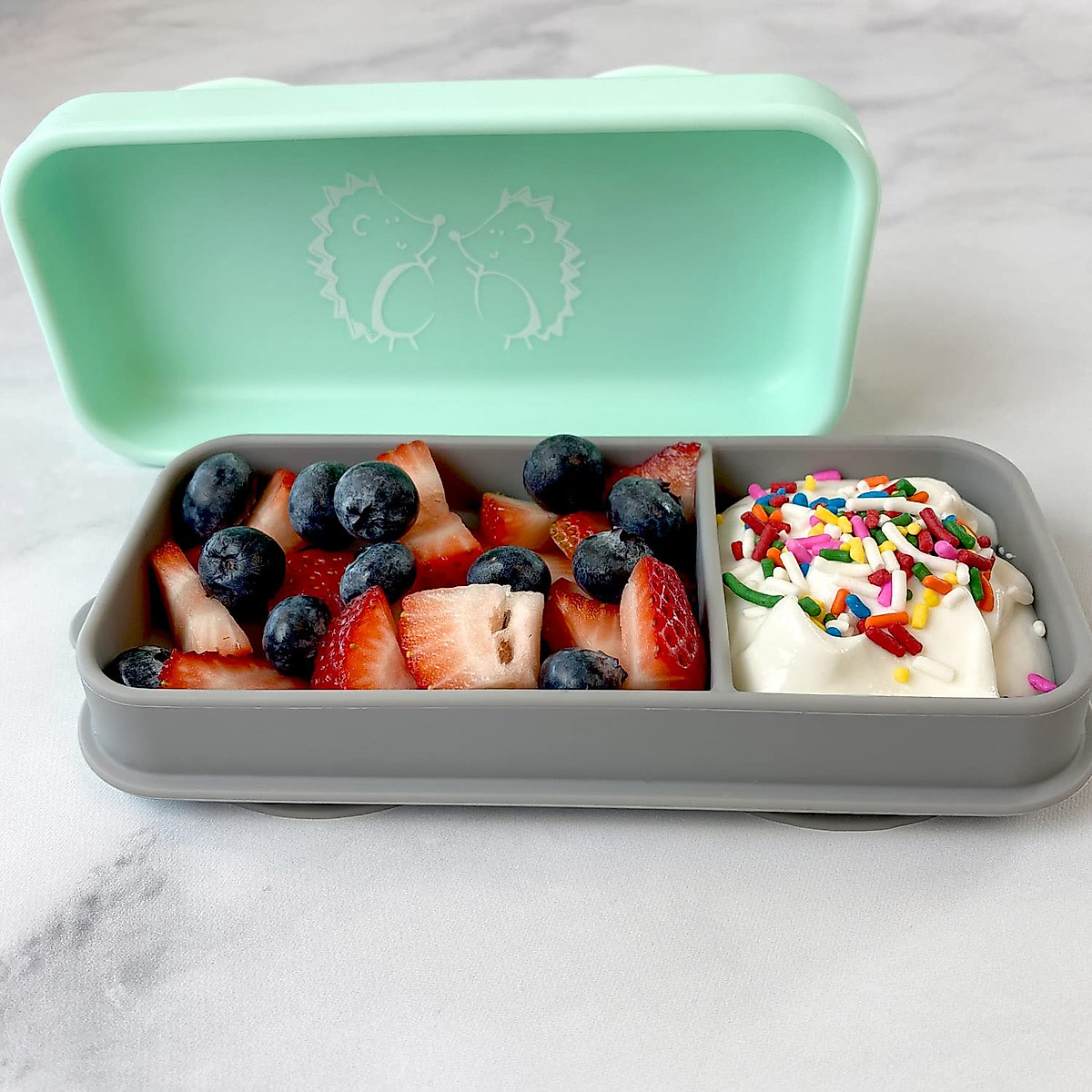 Stella Rose Suction-Go-Bowl® Dip-It Edition The World's Most Compact Toddler Suction Dish. 100% Food Grade Silicone. Transforms into Container. (Grey and Green)