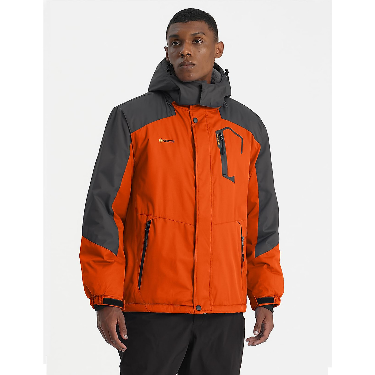 GEMYSE Men's Mountain Waterproof Ski Snow Jacket Winter Windproof Rain Jacket (Orange Grey,Large)