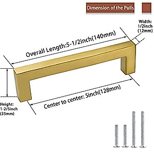 goldenwarm 5 Inch Gold Cabinet Pulls 10 Pack Brushed Brass - LSJ12GD128 Gold Cabinet Handles Square Brushed Gold Kitchen Hardware Pulls for Dresser Drawers
