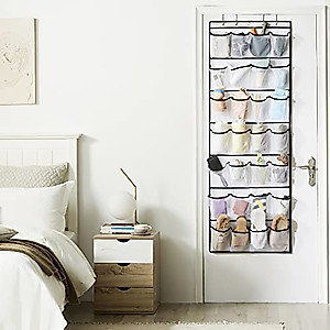 YOUDENOVA 28 Extra Large Mesh Pocket Over-The-Door Shoe Organizer - Closet Space Saver with 4 Metal Hooks for Sneakers, High Heels and Slippers - Fits Behind Doors - White