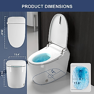 ZMJH 901 Smart Toilet with Bidet Built in, One Piece Elongated Toilet, Dryer and Warm Water, Heated Seat, Auto Flush, Soft Close Seat, Remote Control