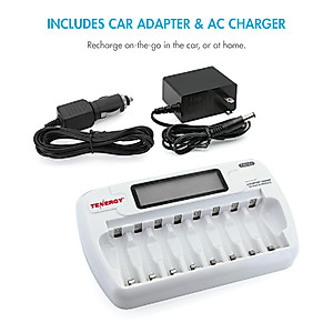 Tenergy TN162 8-Bay Smart LCD Battery Charger for Rechargeable AA/AAA NiMH/NiCd Batteries