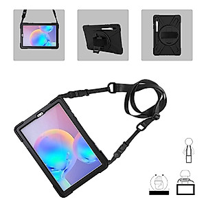 ProCase Galaxy Tab S6 10.5” 2019 Case with S Pen Holder (Model SM-T860/T865/T867), Rugged Heavy Duty Shockproof Case with Hand Strap Rotating Kickstand Protective Cover Case –Black