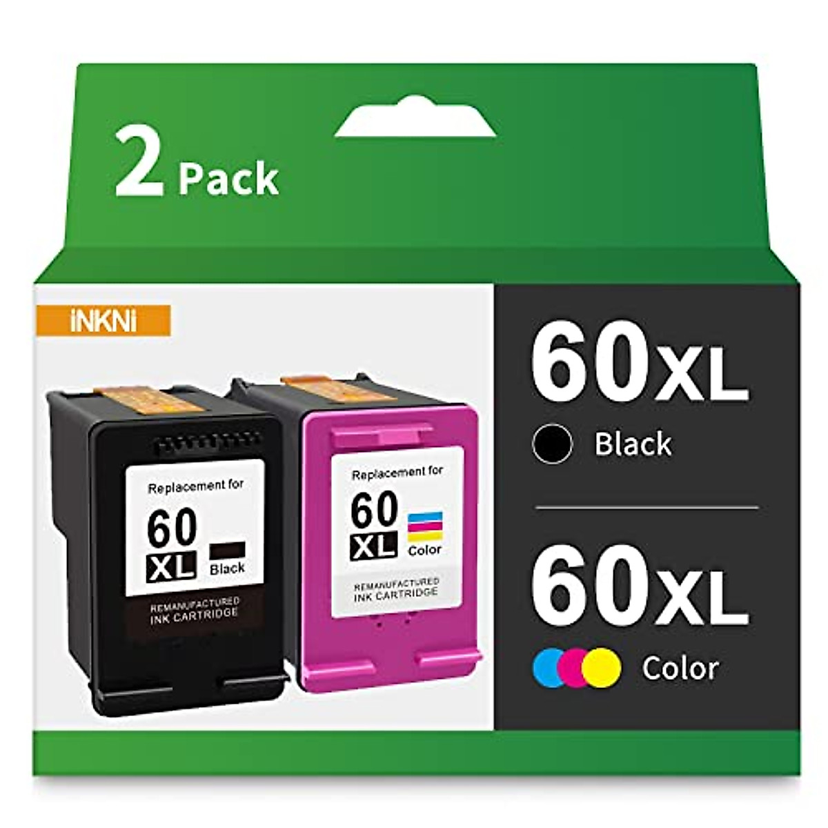 InkNI 60XL Remanufactured Ink Cartridge Replacement for HP 60XL 60 XL CC641WN CC644WN for PhotoSmart C4780 C4795 C4680 Envy 100 110 114 120 Deskjet F4480 F4280 F4580 D2680 Printer (Black, Tri-Color)