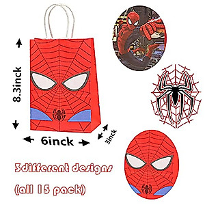 15 PCS Spider-man Party Gift Tote Bag,Super Hero Gift Candy Bag for Kids, Spider Hero Theme Birthday Party Supplies Decoration for Boy