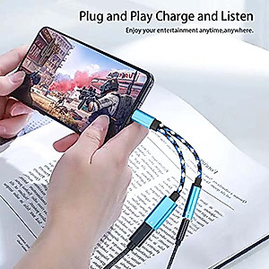 WGT USB C to 3.5mm Headphone Jack Adapter, 2-in-1 USB C 3.0 Charging Port to Aux Audio Jack high Resolution DAC and Fast Charging dongle Cable,Multifunction Connector Adapter (Blue)