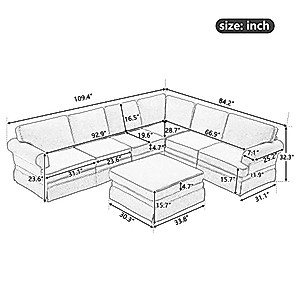 Evedy Modern Upholstered Fabric Modular Sectional Sofa, L-Shaped Couch with Removable Ottoman for Living Room, Bedroom or Office, Dark Gray c