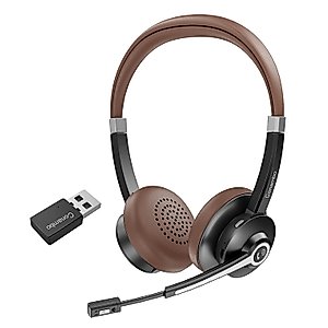 Bluetooth Headset V5.0, Hands free Wireless Headset with Noise Cancelling Microphone for Cell Phone, HD Stereo Sound & 25Hrs Playtime On-Ear Computer Headphones with USB-A Dongle for PC Laptop Skype