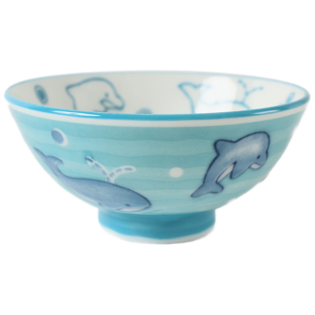 Mino ware Japanese Ceramics Kids Rice Bowl made in Japan (Japan Import) Dolphine & Whale Blue MIC014