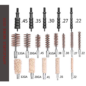 HUNTACE Gun Cleaning Kit Supplies for.22-.30cal Rifles/9mm/.38-10mm-.45cal Pistols/.410GA 28/20GA,12/10GA Shotguns Cleaning Kit Gun Accessories Gifts for Men Brass Rod Bronze Brushes Carrying Case