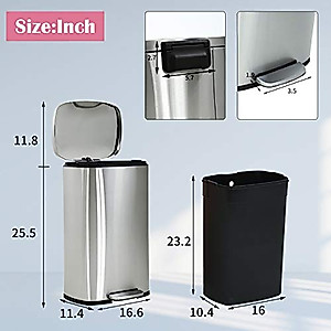 Step Trash Cans for Kitchen Stainless Steel 13 Gallon Kitchen Trash Cans with Foot Pedal Small Trash Can Anti-Fingerprint Garbage Can with Liner for Living Room, Kitchen, Bedroom, Washroom, 50 Liter