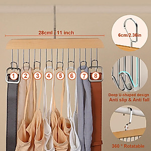 Plowatxi Belt Hanger for Closet 2 Pack Belt Hanger with 16 Hooks, Sturdy Wooden Non-Slip Belt Holder for Closet Space Saving Belt Organizer for Closet Rotating Display Belt Rack for Bra Hat Tank Tops