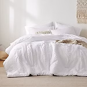 Bedsure White King Size Comforter Set - Bed in a Bag King 7 Pieces Stripes Seersucker Bedding Set, Soft Lightweight Down Alternative Comforter, King Bed Set (White, King)